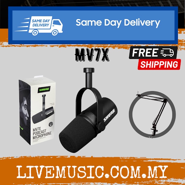 Shure MV7X Dynamic Broadcast Microphone With Boom Arm Microphone Stand ...