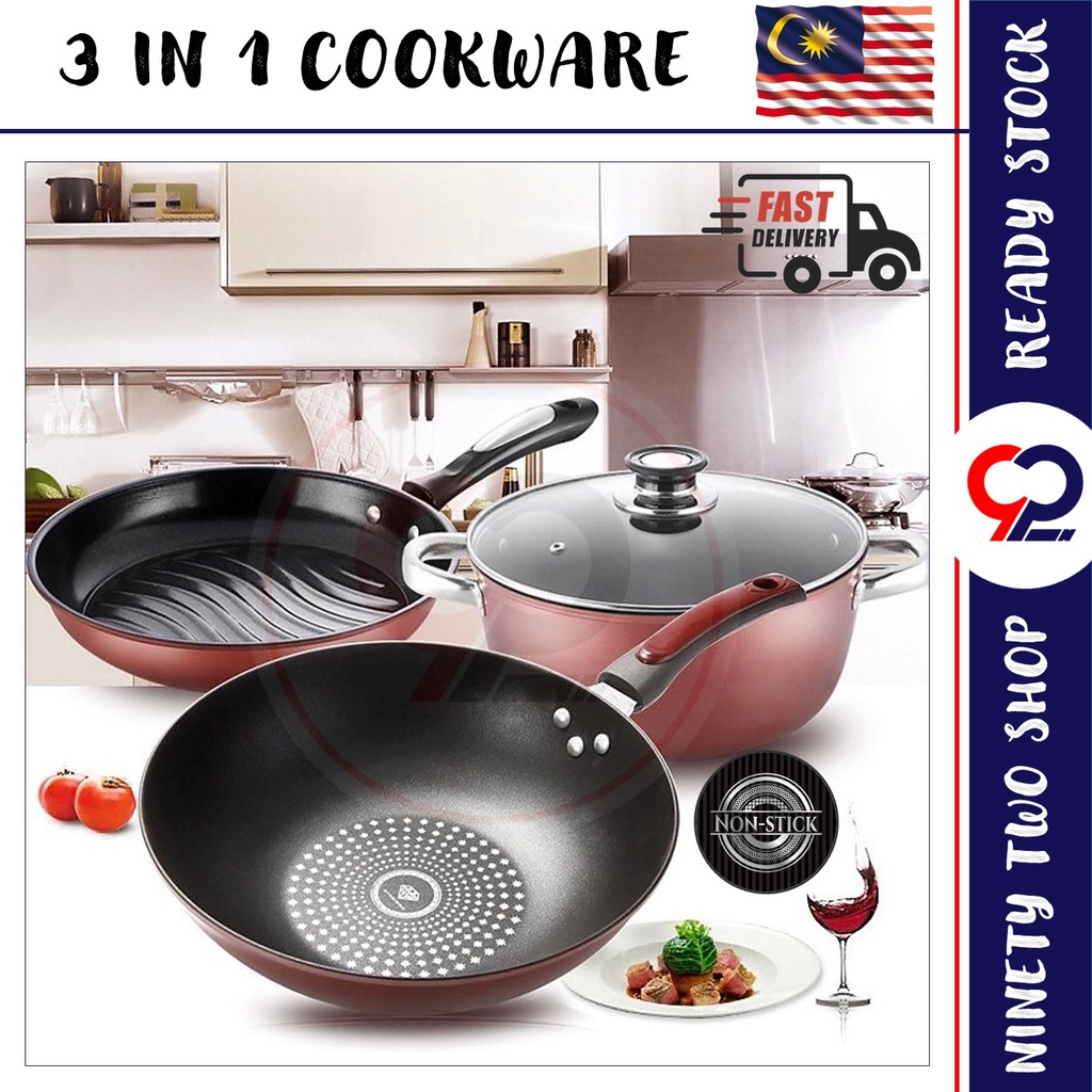 Non Stick Cookware Premium Set Kitchen Wok Pot Pan Fryer Cooker With ...