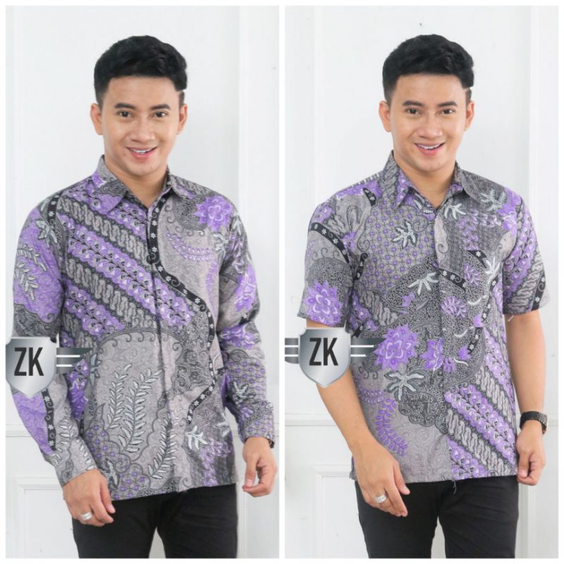 KATUN KEMEJA Men's BATIK SHIRT LILAC COLOR POLYMICRO COTTON ML XL XXL ...