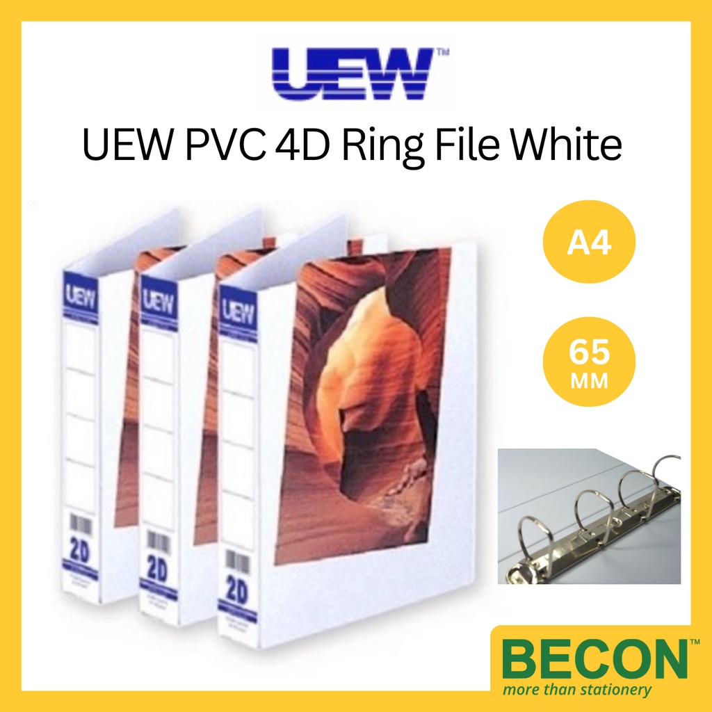 UEW PVC 4D Ring File White with Transparent Cover A4 65mm | Shopee Malaysia