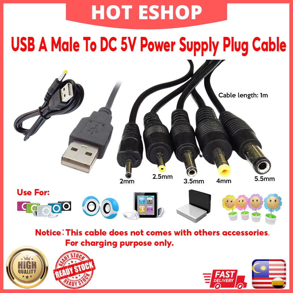 USB DC Power Cable Jack USB DC 2.0*0.6mm 2.5*0.7mm 3.5*1.35mm 4.0*1.7mm 5.5*2.1mm 5V DC Barrel ...