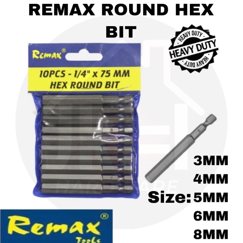(100%ORIGINAL) REMAX HEX ROUND BIT /HEX ROUND SHANK BIT 1/4"x75MM ...