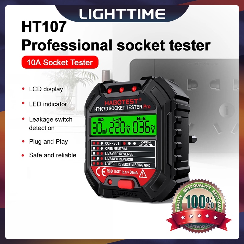 HT107 Digital Socket Tester HABOTEST UK US EU Plug Voltage RCD Detector ...