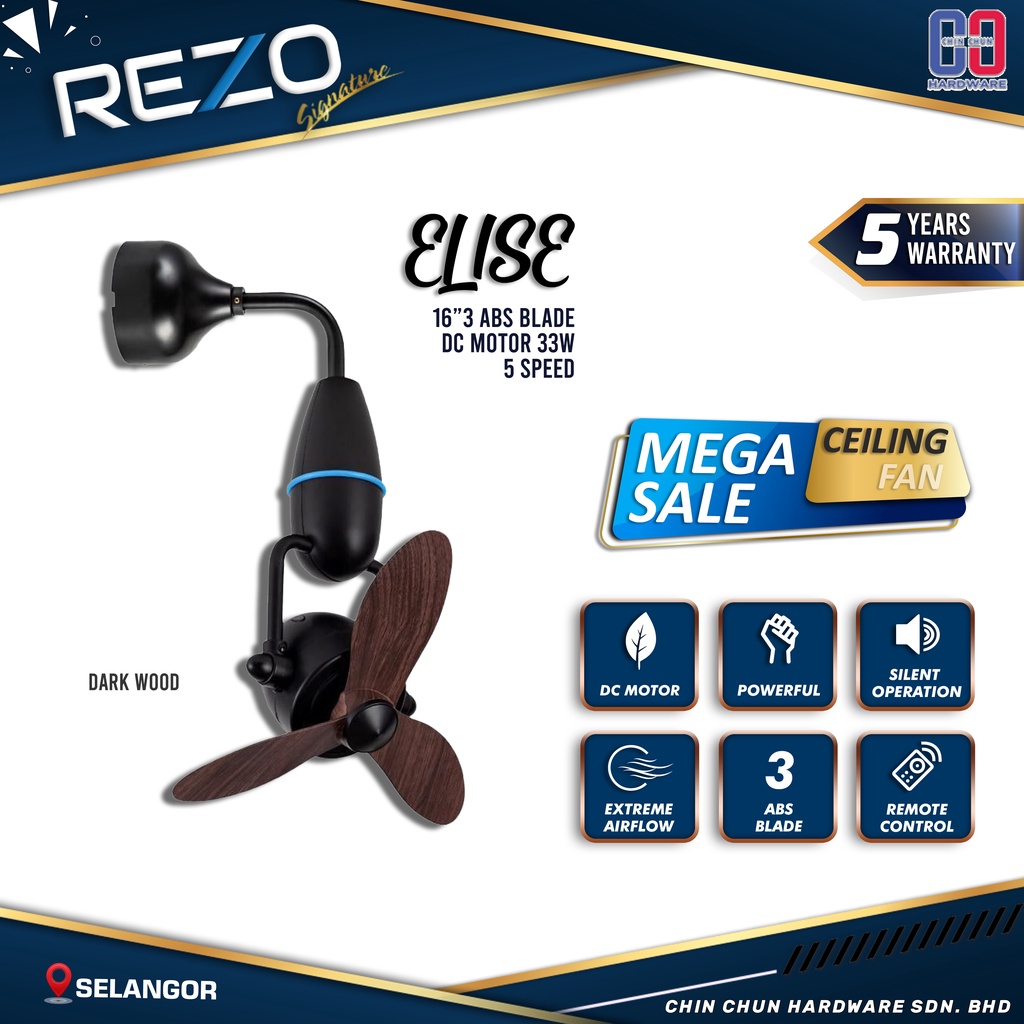 REZO ELISE 16" DC MOTOR CORNER / CEILING WALL FAN WITH REMOTE | Shopee ...