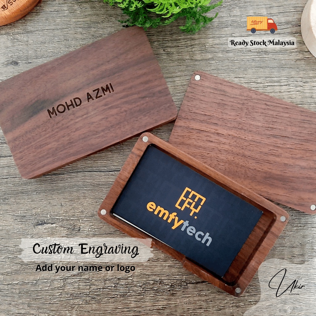 PERSONALISED GIFT Wooden Magnetic Business Name Card Holder with ...