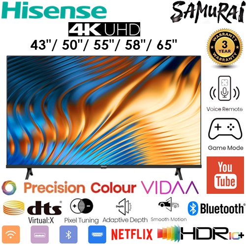 HISENSE 4K UHD SMART LED TV WITH YOUTUBE NETFLIX AND BLUETOOTH 43A6100K ...
