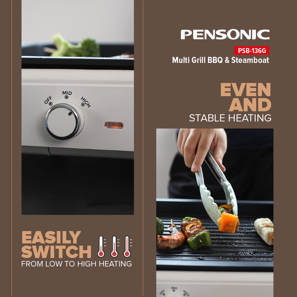 Pensonic Multi Grill BBQ & Steamboat PSB-136G | Shopee Malaysia