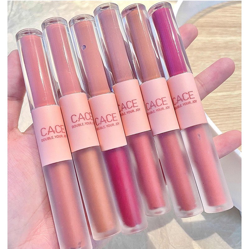 CACE 6 Colors Fun Double Head Lip Glaze Pop Makeup Mirror Matte ...