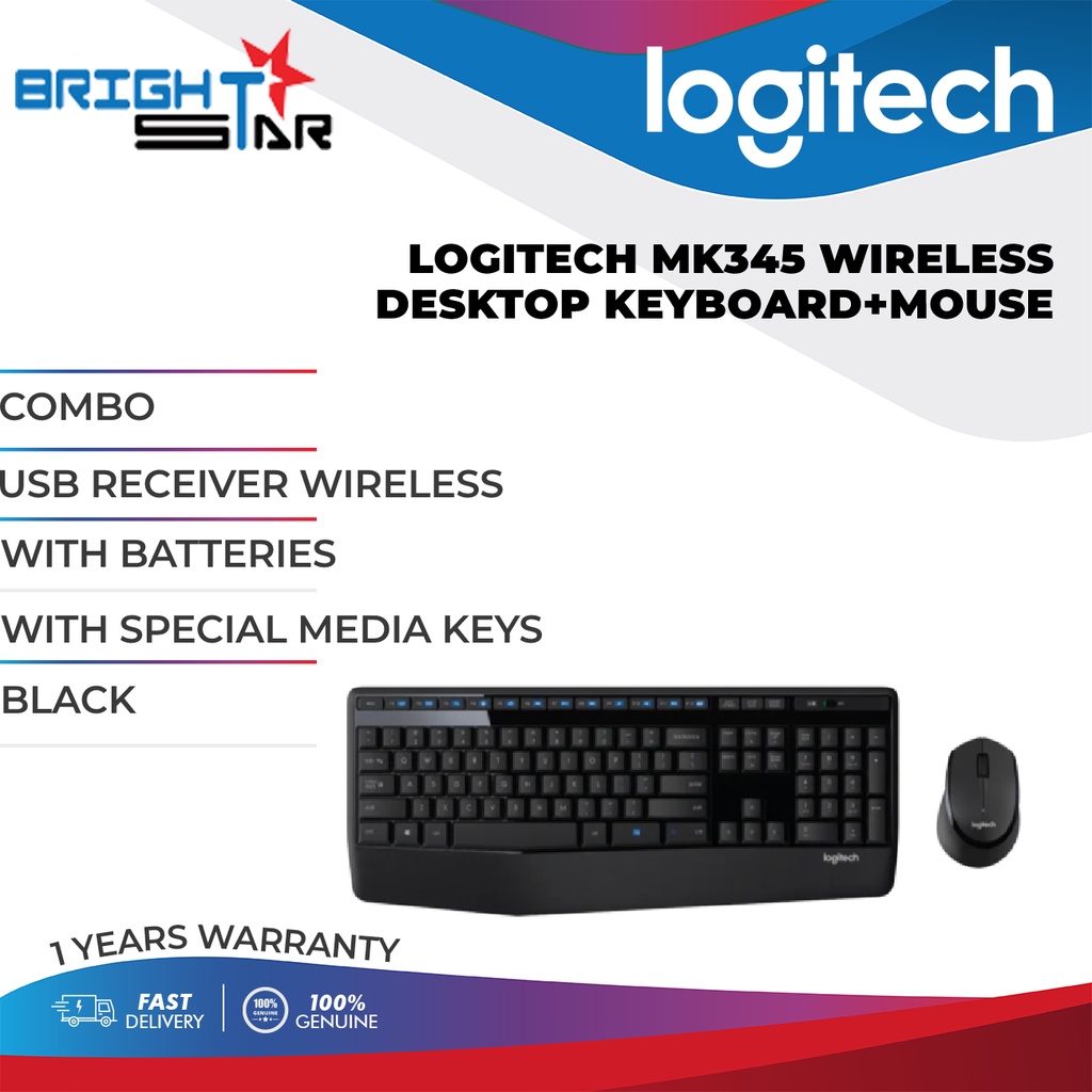 Logitech MK345 Wireless Desktop Keyboard & Mouse - Black | Shopee Malaysia