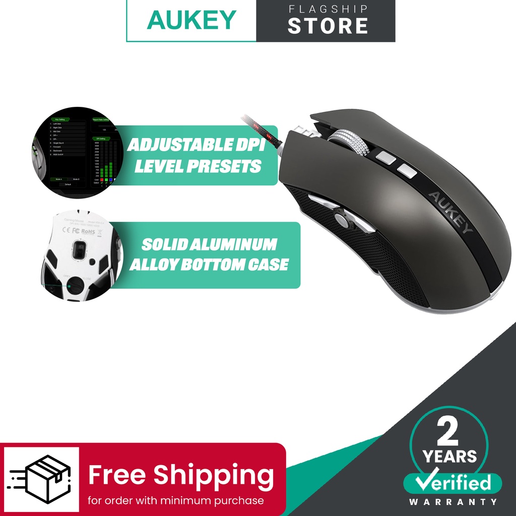 Aukey RGB Gaming Mouse With Switches 8 Programmable Buttons KM-C4 ...