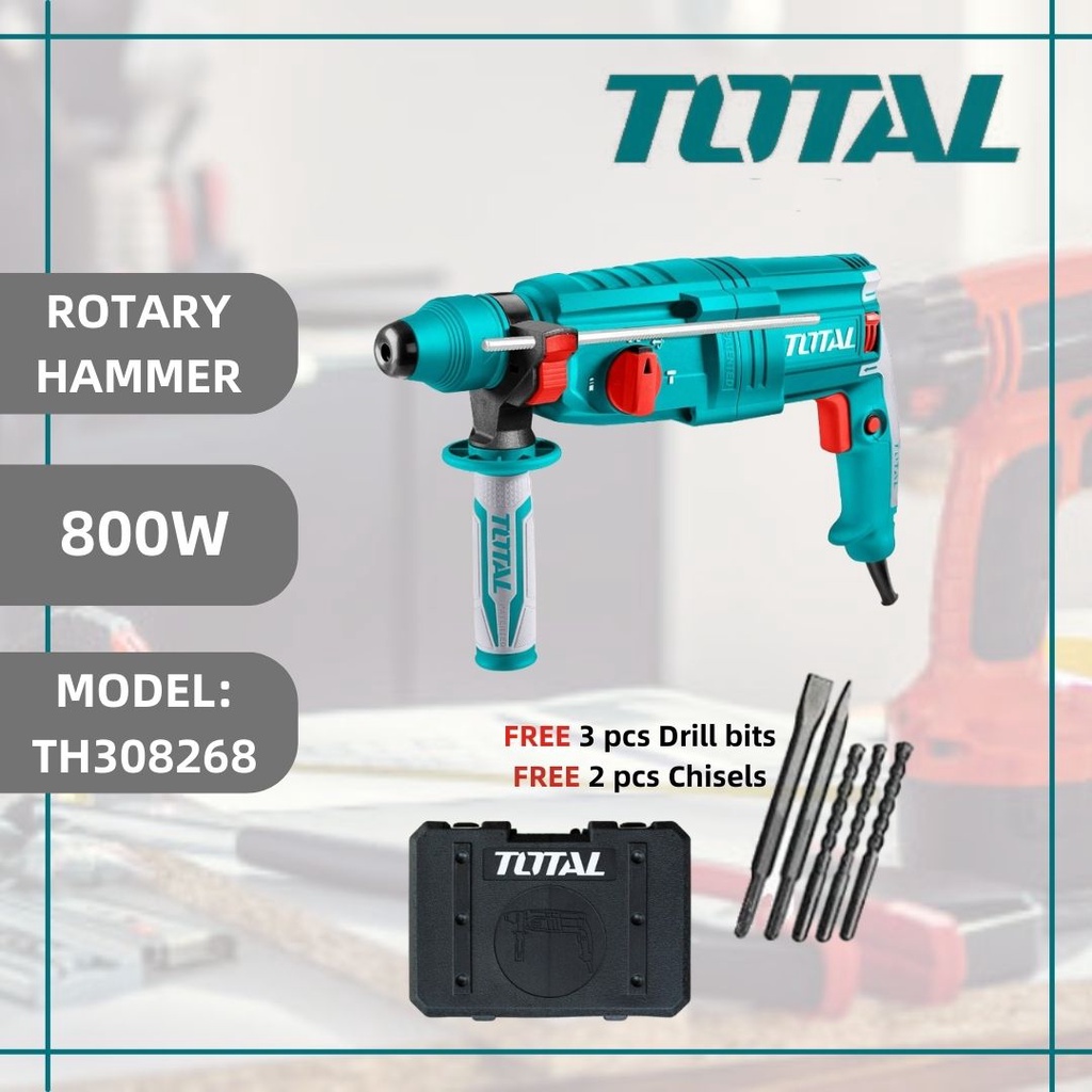 TOTAL TH308268 800W ROTARY HAMMER /FREE 3PCS DRILL, 2CHISELS,1 SET ...
