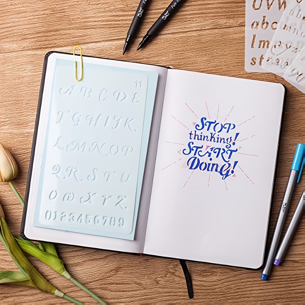 MOHAMM 12 Pack Reusable Plastic Alphabet Letter Number Drawing Painting Stencils for Journal ...