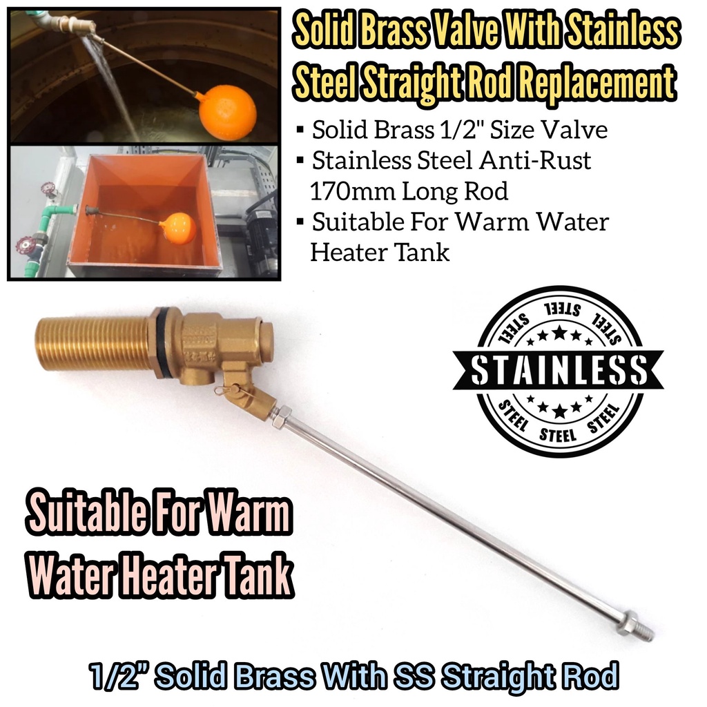 Solid Brass 1/2" Valve With Stainless Steel Straight Float Ball Rod ...