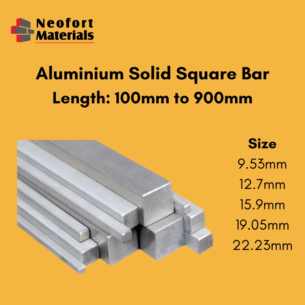 READY STOCK Aluminium Solid Square Bar (9.53mm x 9.53mm - 22.23mm x 22 ...
