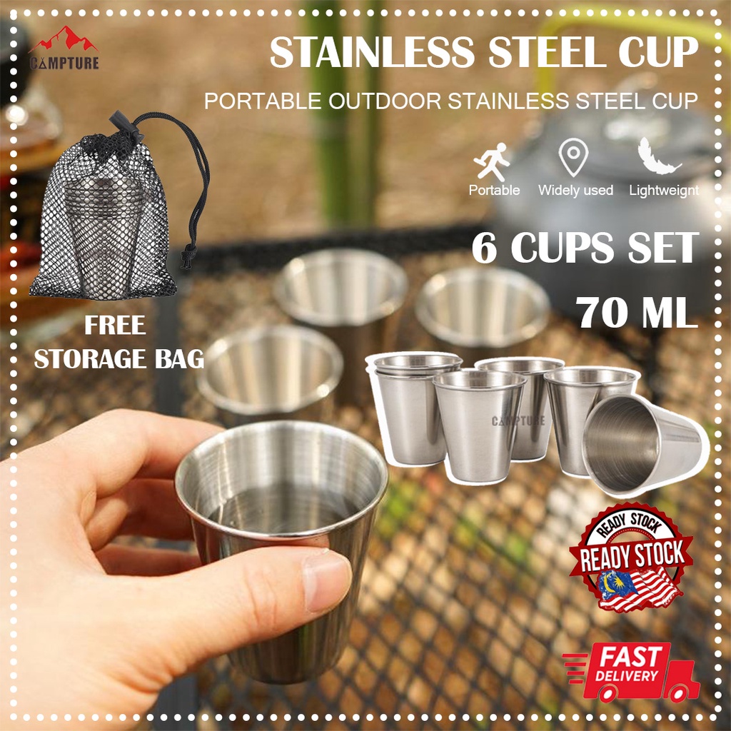 【CAMPTURE】Outdoor Stainless Steel 6 Cup Mug Camping Tableware Picnic ...
