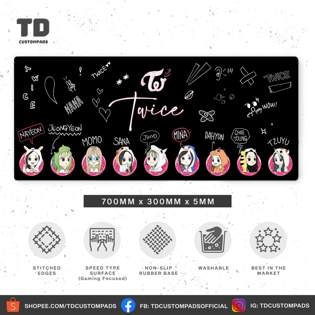 Twice Doodle Black - Customized Extended Gaming Mousepad (2 sizes ...
