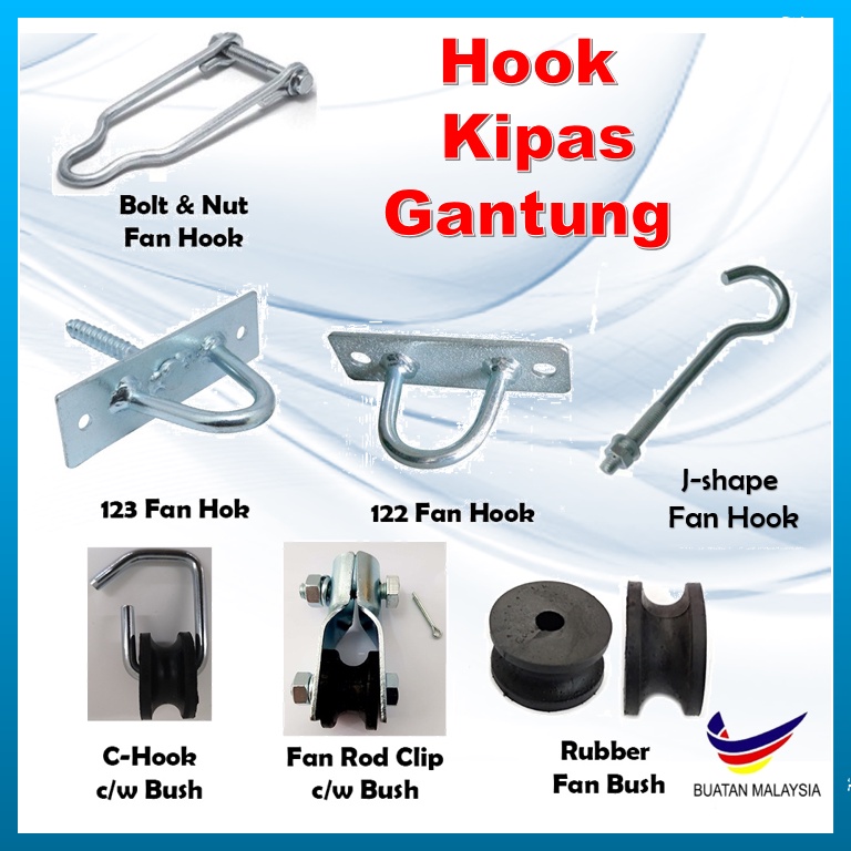 Fan Hook c/w Bolt & Nut/ U Shape / J Hook Ceiling Fan Hook | Shopee ...