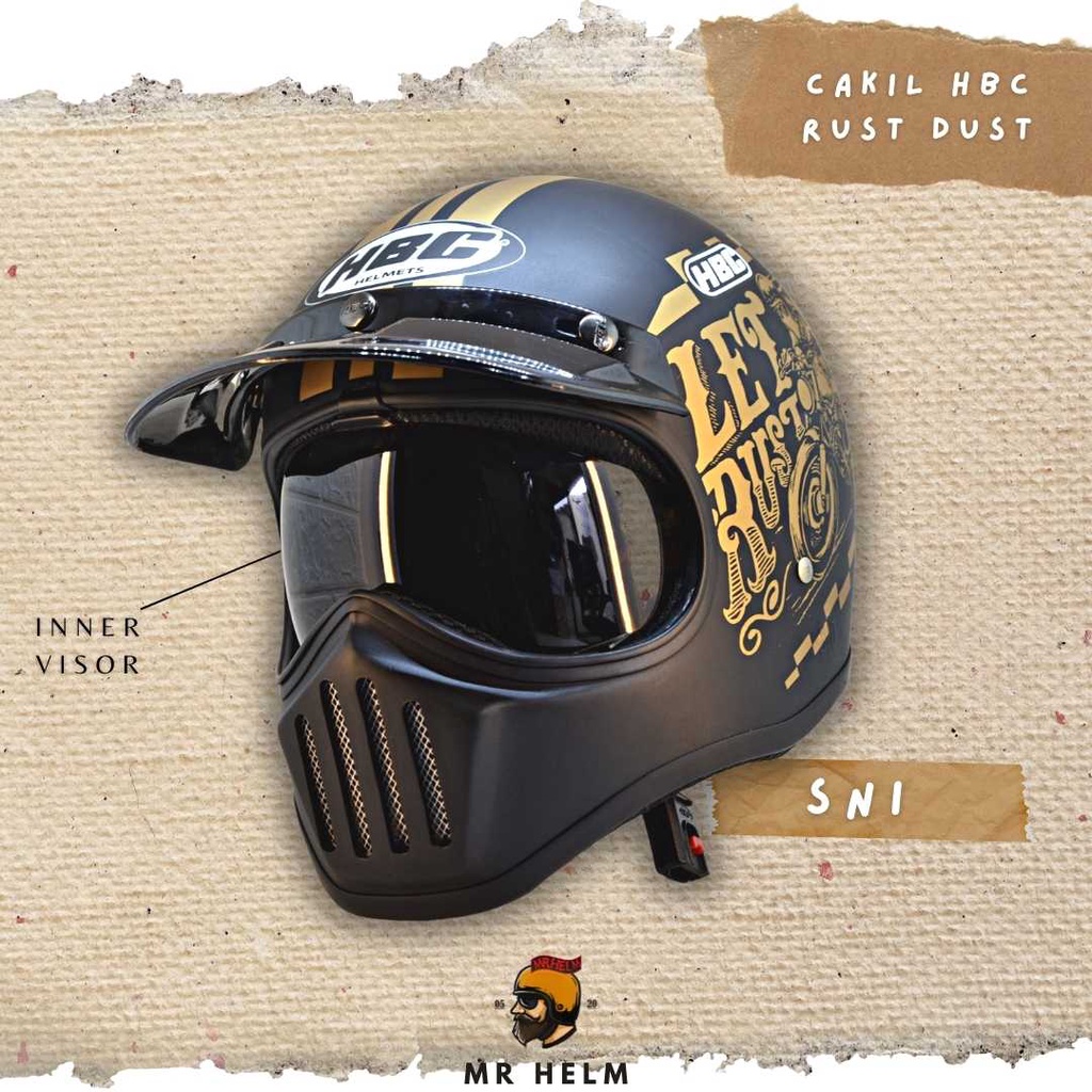 Cakil HBC RETRO RUST DUST HELMET + INNER VISOR (MR HELM) | Shopee Malaysia