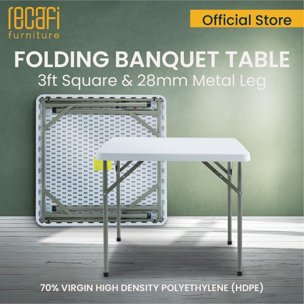 Recafi Furniture 3FT Square HDPE Folding Banquet Table With Metal Leg ...