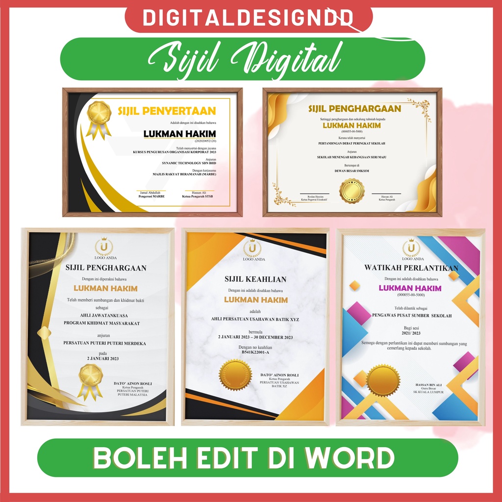 Sijil digital 48 template digital certificate pelbagai pilihan edit ...