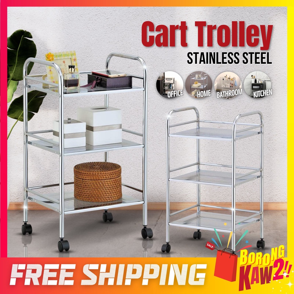 BKK 3 Layer Stainless Steel Kitchen Trolley Troli Barang Rak Besi ...