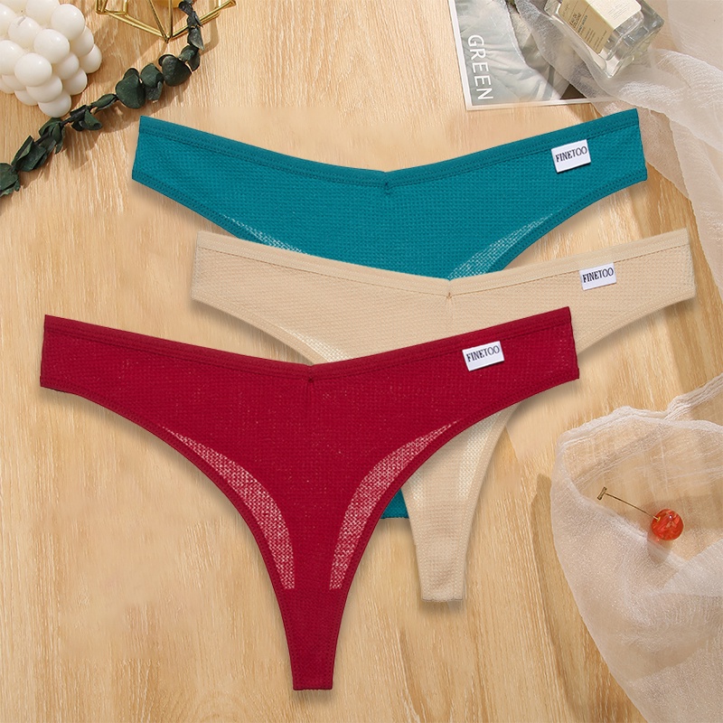 Cute Byte 3PCS/Set G-string Panties Waffle Cotton Women's Underwear Sexy Panties Female ...