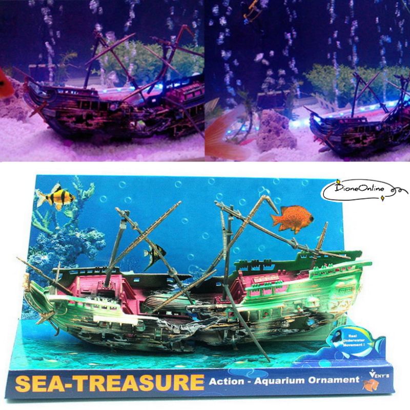 Large Sunk Ship Shipwreck Aquarium Decoration Ornament Broken Boat Fish ...