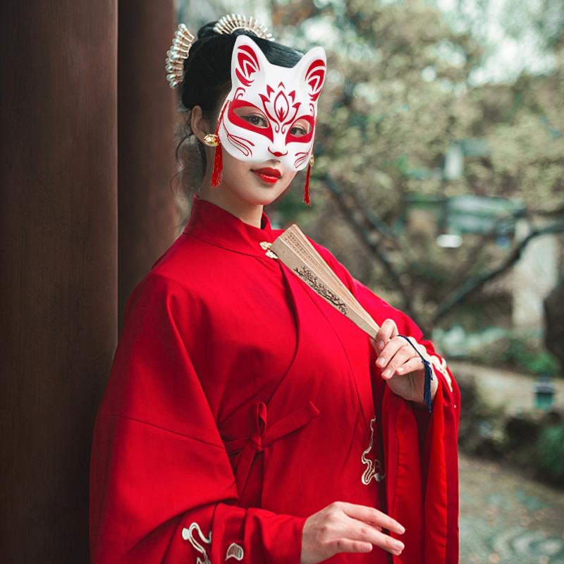 TikTok !! Japanese Mask Wind Spirit Fox Face Mask Half Cat Demon Fox ...