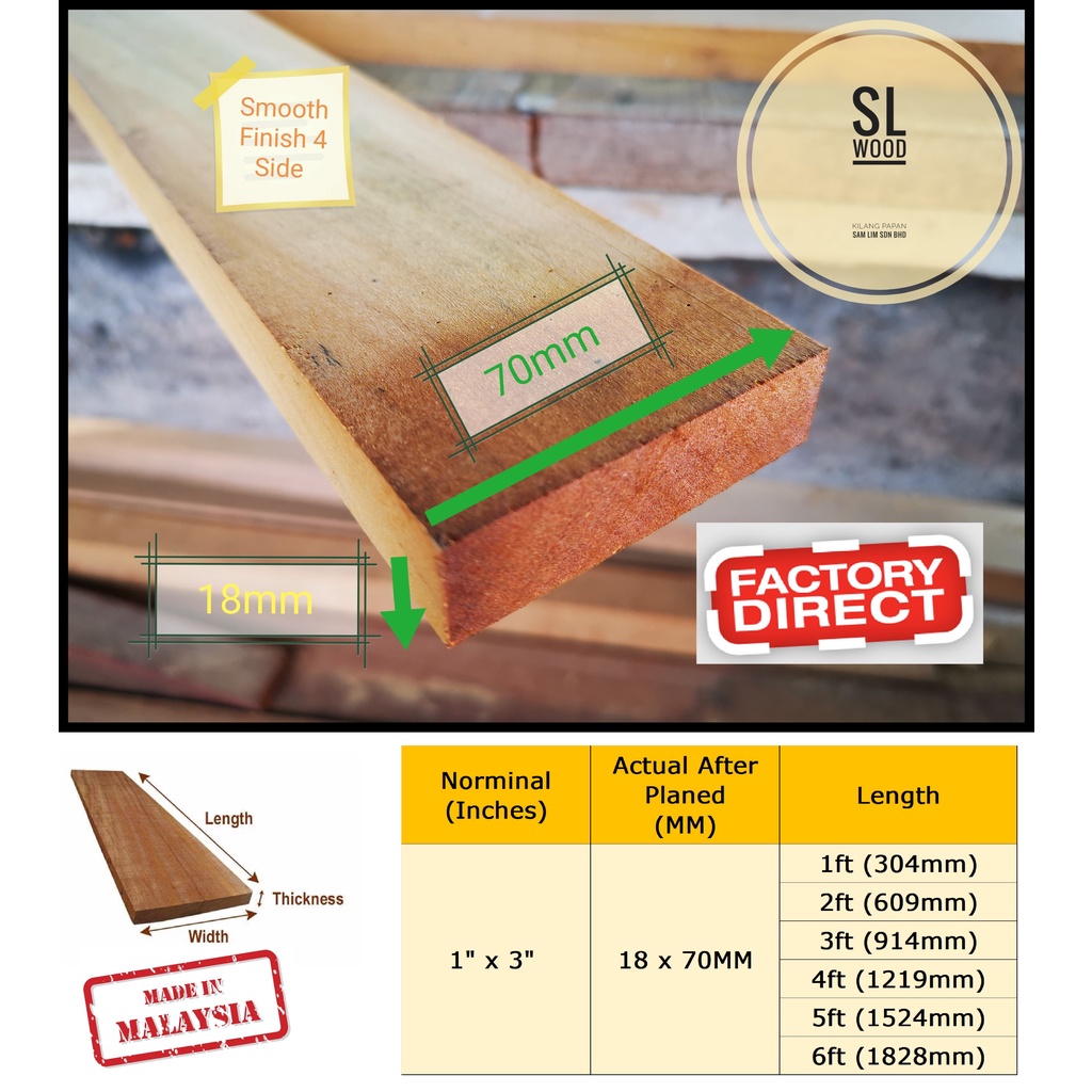 18x70MM Chengal Solid Wood (S4S) / Batang Kayu Siap Ketam / Furniture ...
