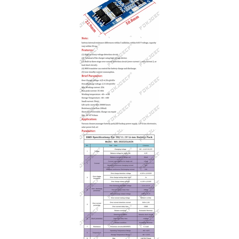 3S 10A 20A 25A 30A 40A 60A Li-ion Lithium Battery 18650 Charger PCB BMS ...