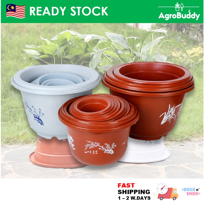AgroBuddy A-Type Round Plastic Flower Pot / Pot Plastik Pasu Bunga ...