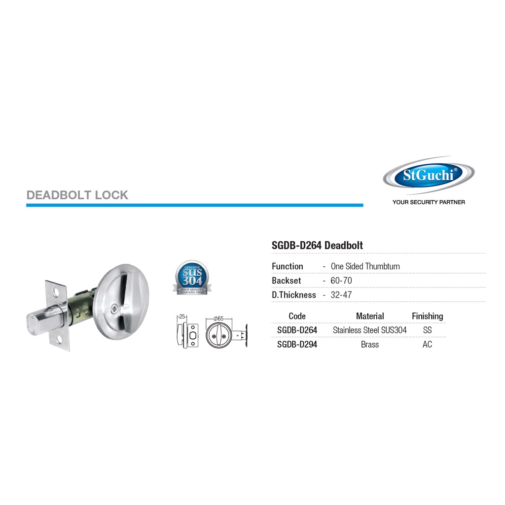 St. Guchi SGDB-D264 One Sided Thumbturn Half Deadbolt Door Lock ...
