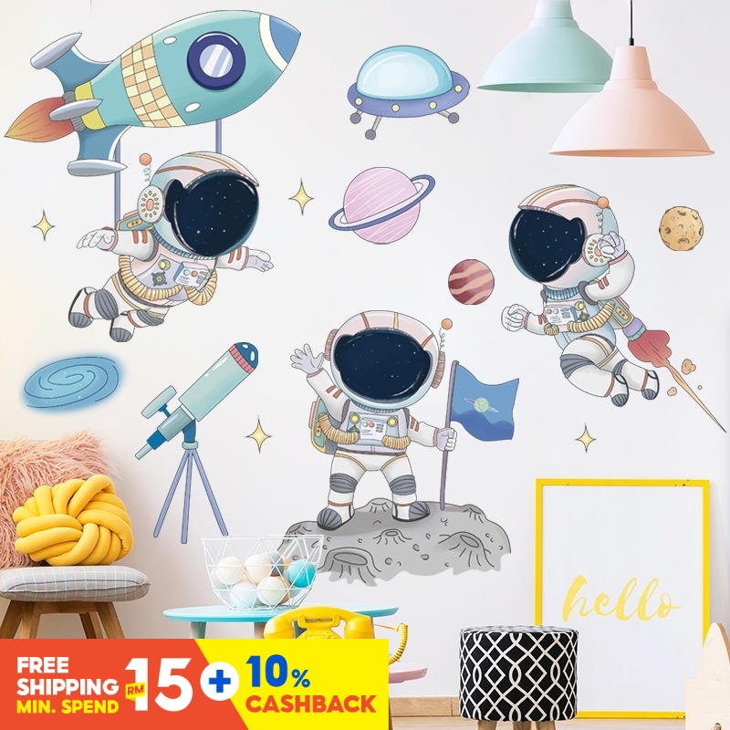 Cartoon Universe Planets Outer Space Astronaut Wall art Decoration ...