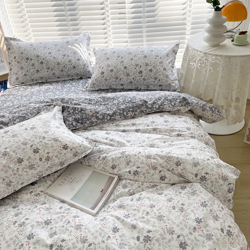 4 IN 1 Pure Cotton Simple Style Bed Sheet Set Brown Color Strip Print ...
