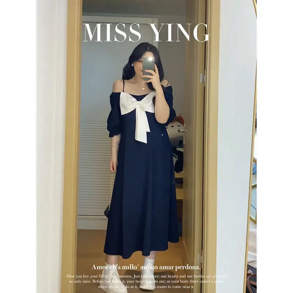 【S-5XL 50-150KG】应小姐【加州少女】大码女装胖mm高级感一字肩吊带蝴蝶结连衣裙女bigsize oversize | Shopee Malaysia