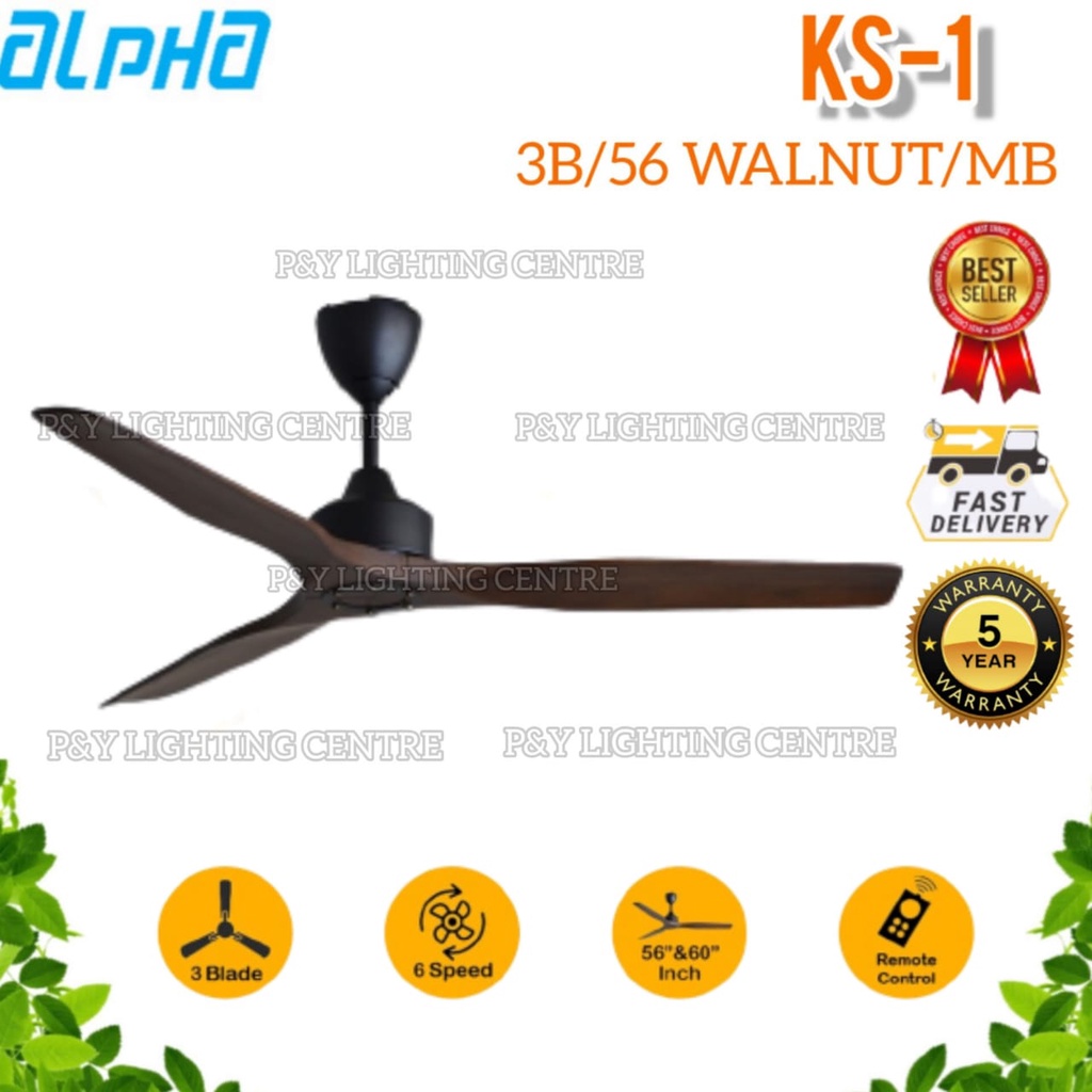 ALPHA Vannus - KS1 3B 56/60 Inch DC Motor Balsa Wood Ceiling Fan with 3 ...