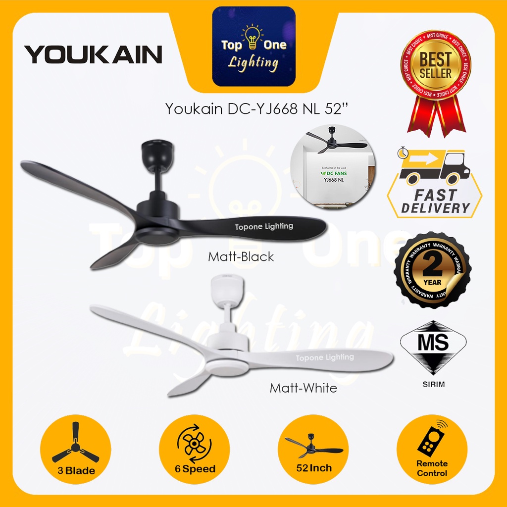 Youkain YJ668 NL 52" Eco Ceiling Fan DC Motor 3 Blades with 6 Speeds ...
