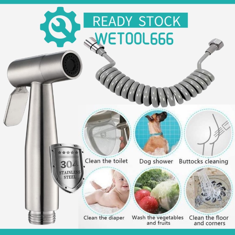 Stainless Steel 304 Bidet Spray Gun Set （Hose:1.5m）Washer Bathroom ...