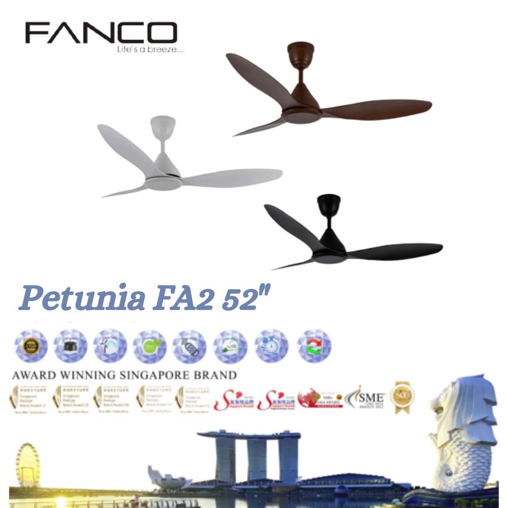 FANCO PETUNIA FA2 52" CEILING FAN / REMOTE / DC MOTOR / 3 BLADE / NO ...