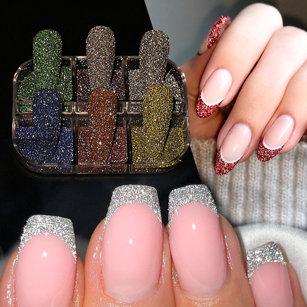 Hama Nail Reflective Glitter Nails Mixed Color Silver Set Flash Powder