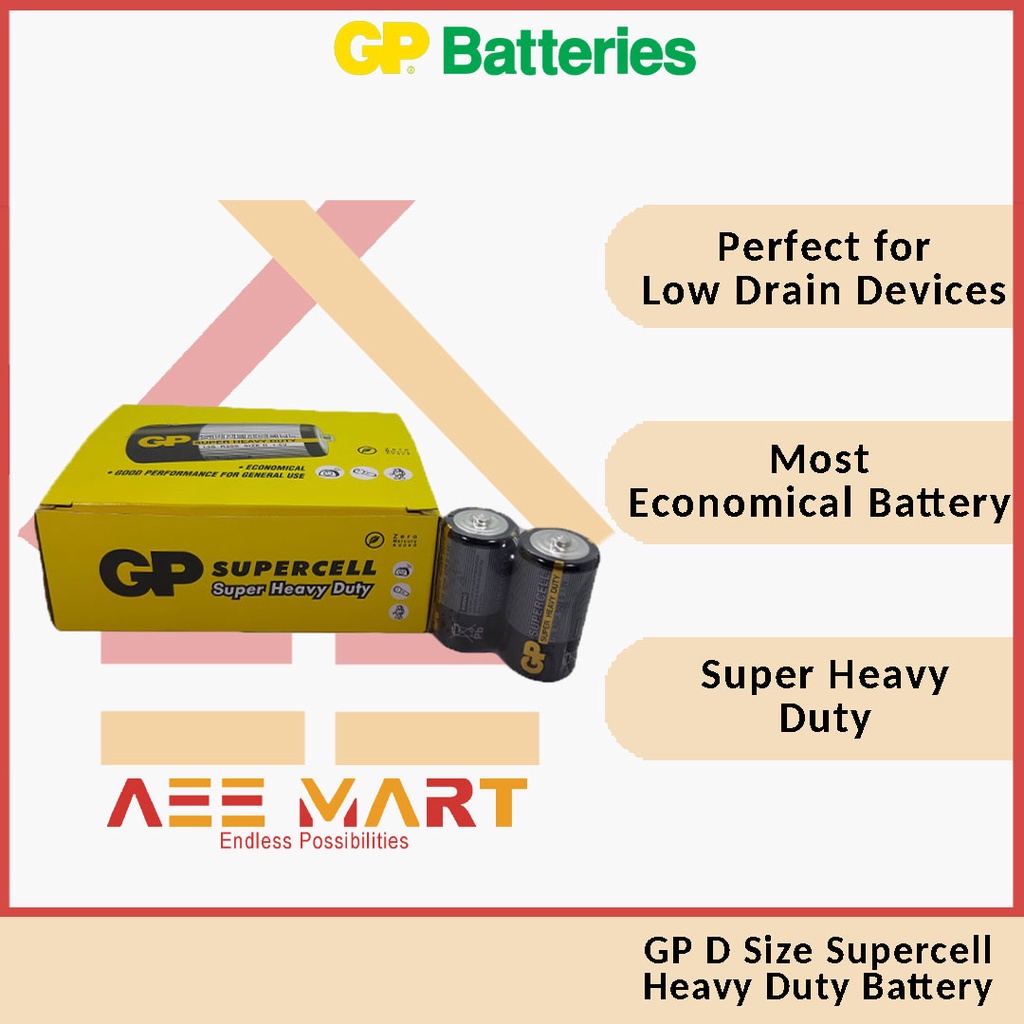 (Original) GP Supercell Super Heavy Duty 9V / D Size Battery ( 10pcs ...