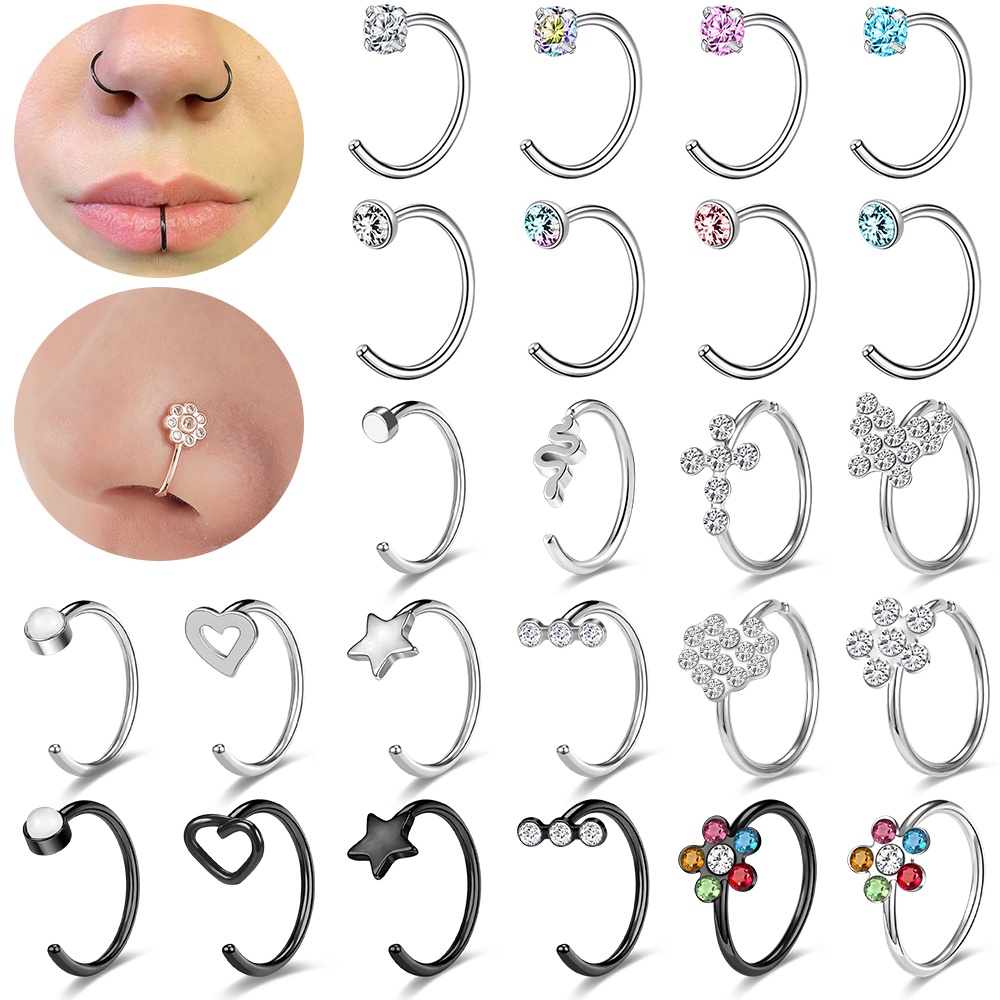 1 PC 20G Stainless Steel C-shape Nose Piercing Flower Butterfly Nose ...