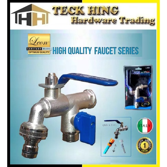 (KITA / LEON) 100% Brass Two Way Bib Tap Garden Tap Washing Machine Tap 2 Way Tap 1/2" | Shopee ...