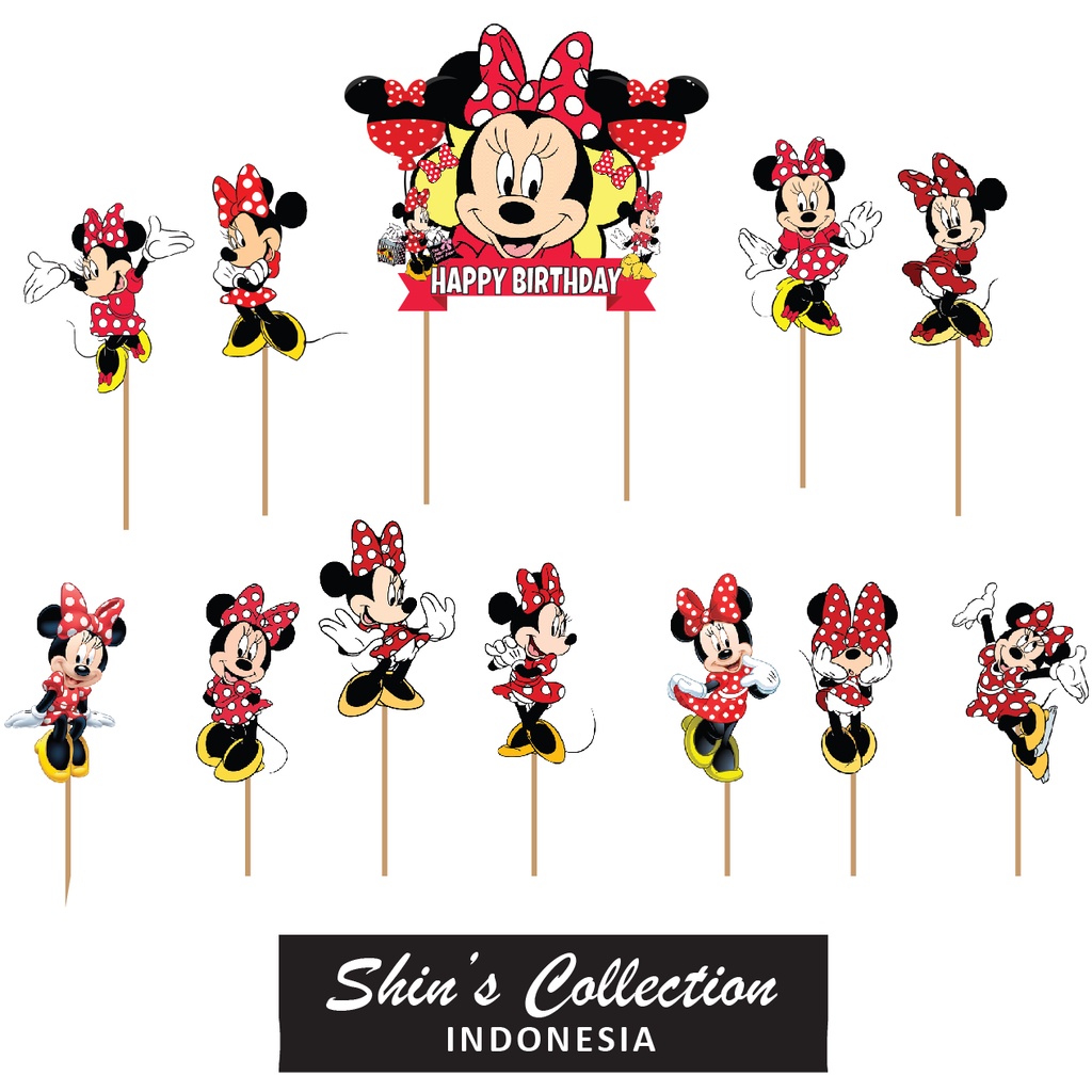 MERAH Red minnie mouse Cake topper 1 set Of 12 pcs | Shopee Malaysia