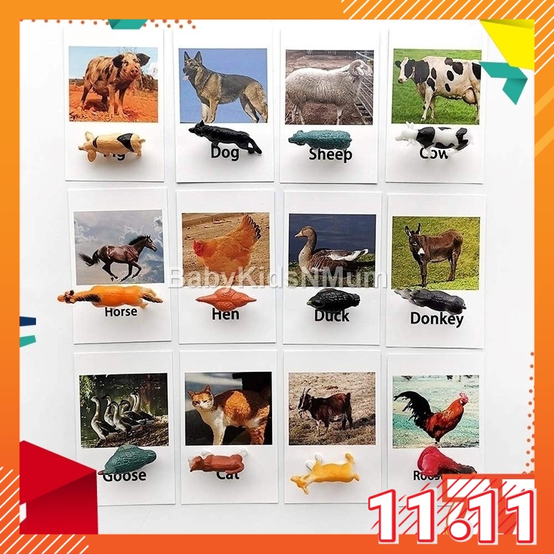 Montessori Animal Match Miniature Farm Animal Toy Figurines with ...