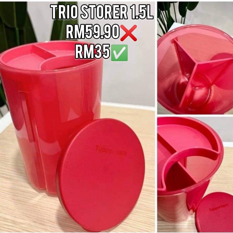 Tupperware Trio Storer 1.5L Divided Canister Bekas Yang ada compartment ...