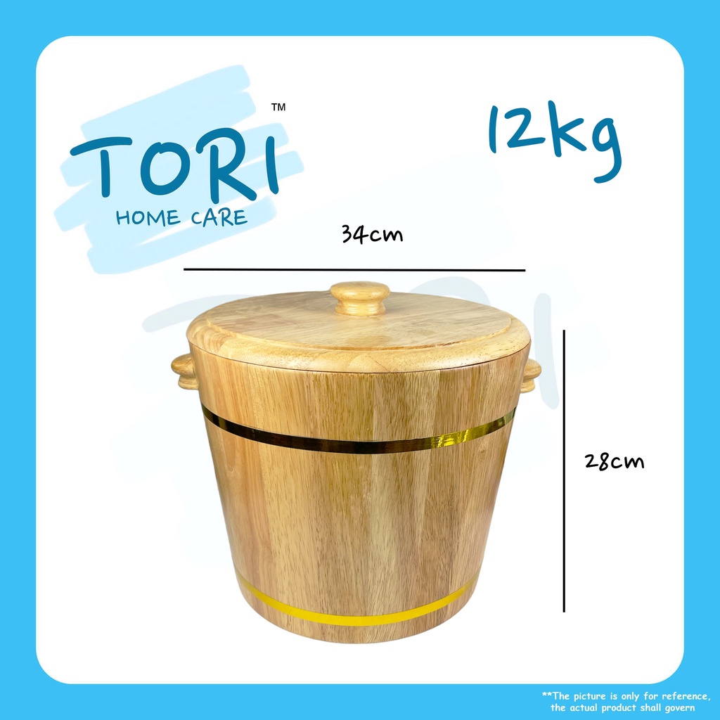 TORI HOME Wooden Rice Bucket 6kg 12kg | Bekas Beras Kayu | Solid Wooden Rice Pail | Tong Nasi ...