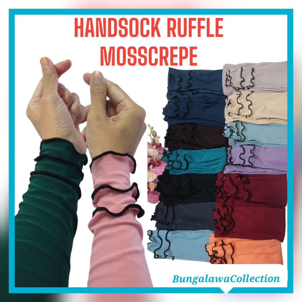 HANDSOCK RUFFLE MOSSCREPE / HANDSOCK ROPOL HITAM 3 LAYER FREE SIZE ...