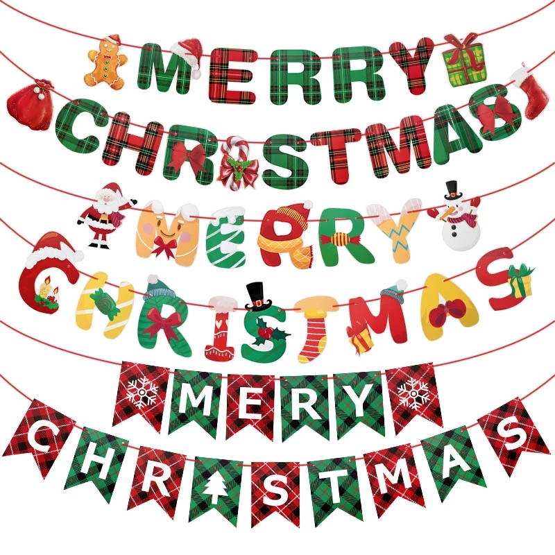 Merry Christmas Paper Banner Christmas Decorations for Home Wall ...