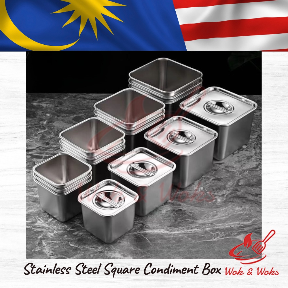 Stainless Steel Square Condiments Box With Lid / Kotak Perasa Persegi ...